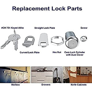 PRIZOM 6 Pcs Mailbox Lock, 5/8Inch Cabinet Locks and Cam Locks for Toolbox Keyed Alike, Secure Drawer and File Cabinet