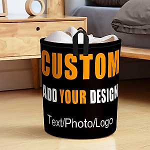 Custom Laundry Hamper - Personalized Collapsible Dirty Clothes Hamper Storage Basket for Nursery Bathroom Bedroom Living Room, Customized Circular Hamper with Handles Gift for Boys Girls Men Women