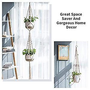 Mkono Macrame Plant Hanger Set of 5 Indoor Wall Hanging Planter Basket Flower Pot Holder Boho Home Decor Gift Box