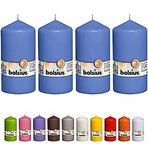 BOLSIUS 4 Blue Pillar Candles - 3x6 Inches - Individually Wrapped - Premium European Quality - 65+ Burn Hours - Dripless & Smokeless Smooth Flame - Unscented Dinner, Wedding, Party, & Décor Candles