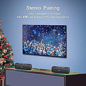 ZEALOT Portable Bluetooth Speaker, Outdoor Speaker, Wireless Speaker with Subwoofer 20W, Dual Pairing, Loud Stereo Bass, Waterproof IPX5, Dual Driver/USB/TF/AUX, Long Playtime, Home/Outdoor/Gym–Black