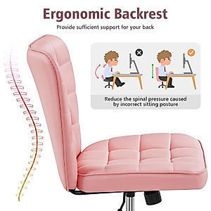 Yaheetech Armless Desk Chair Modern Tufted Office Chair Faux Leather Upholstered Computer Chair with Adjustable Seat Height and Rolling Wheels for Home/Office, Pink