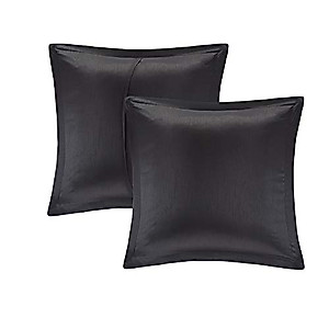 Madison Park Essentials Windsor 24-Piece Room in A Bag Comforter Set-Satin Jacquard All Season Luxury Bedding, Sheets, Decorative Pillows and Curtains, Valance, Queen (90 in x 90 in), Black/Gold