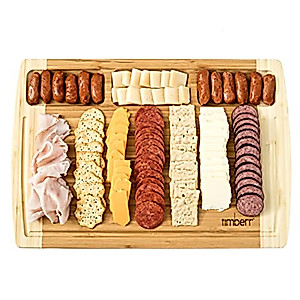 Timberr Large Charcuterie Board Organic Bamboo Cutting Board for Kitchen - Wood Chopping Block, Meat and Cheese Board 18 x 12 Inches