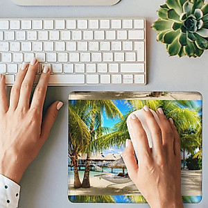 Tropical Beach Scenery Mouse Padwith Stitched Edges and Non-Slip Rubber Base for Laptop Computers Gaming Office or Home