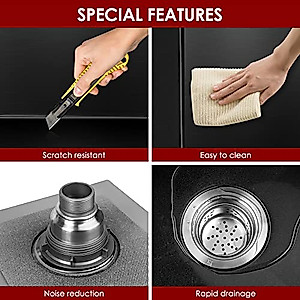 BURCHAIN 17 x 15 Inch Drop in Kitchen Sink Top mount Bar Sink 16 Gauge Stainless Steel Single Bowl Workstation with Sink Protector (Black)