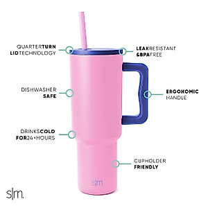 Simple Modern 40 oz Tumbler with Handle and Straw Lid | Insulated Reusable Stainless Steel Water Bottle Travel Mug Cupholder Use | Gifts for Women Men Him Her | Trek Collection | 40oz | Rose Plum