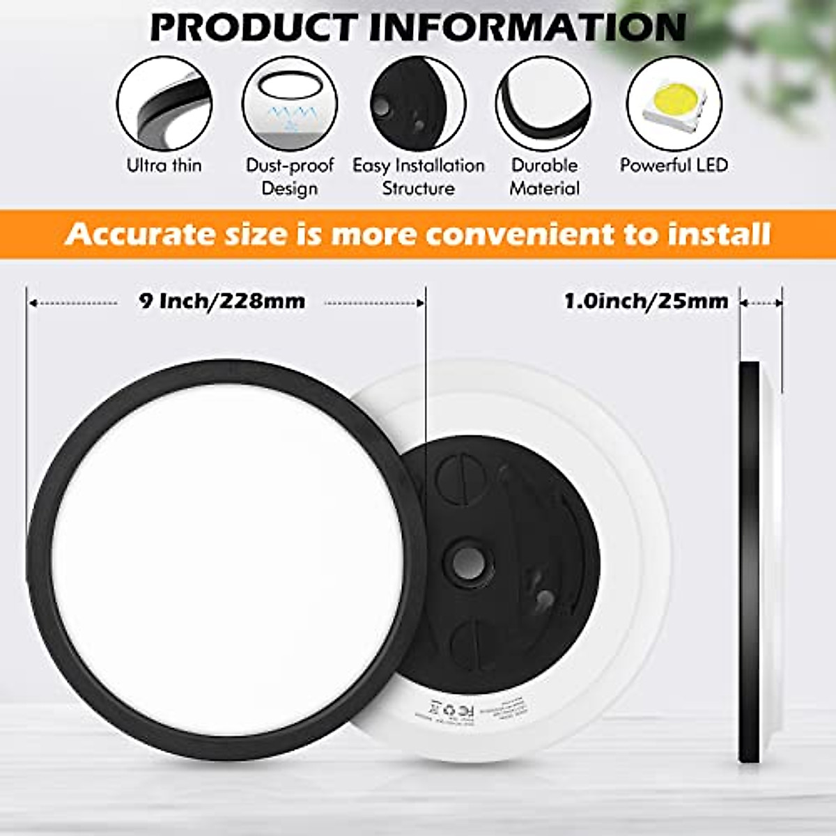LED Flush Mount Ceiling Light Fixture 4PACK, 9Inch 18Watt, 1800LM, 5000K Daylight Light, Ultra Slim Black Thin Round Flat Light Fixtures for Office Porch Kitchen Hallway Bedroom Living Room, DIMMABLE