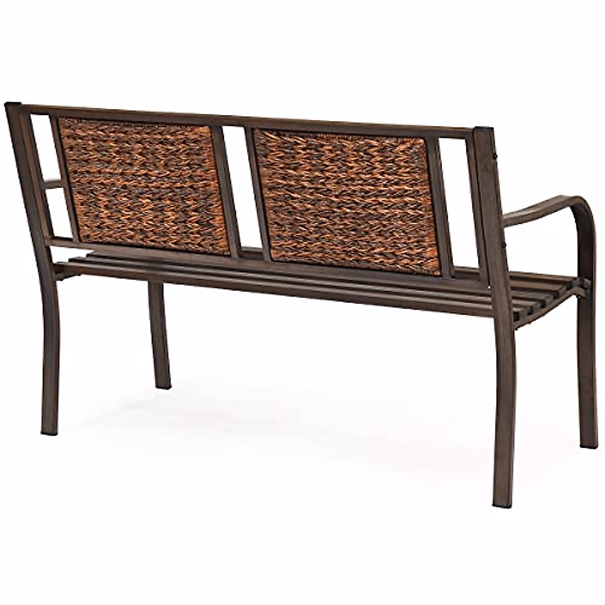 Tangkula Patio Garden Bench with Wicker Backrest, Outdoor Park Bench Chair with Powder Coated Steel Frame, Bench Loveseat for Outdoor Garden, Backyard, Lawn, Porch, Path, Deck