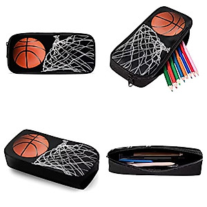 AmzPrint 3 In 1 Basketball Backpack Set For Boys Elementary School 17 Inch Black Student Backpack Lunch Box And Pencil Bag Set