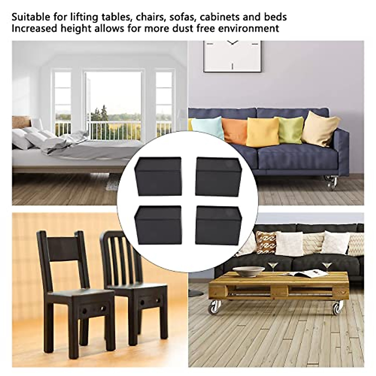 Fdit 4 Sets Furniture Riser Skid Avoidant Rubber L Shape Couch Risers Suitable for Bed Chair Washing Machine