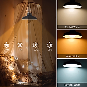 Sararoom LED Solar Pendant Light Outdoor, 7in 3000K/4000K/6000K Dimmable Indoor Solar Light with Remote Control, IP65 Waterproof Solar Shed Light with 16.4ft Cable for Patio, Camp, Chicken Coop, Barn