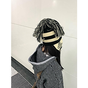 CEINOM Anime Cosplay Beanies Hats Girl Women Tassel Ear Protection hat Warm Cap Grunge Accessories Slouchy Beanies for Women (Black,One Size)