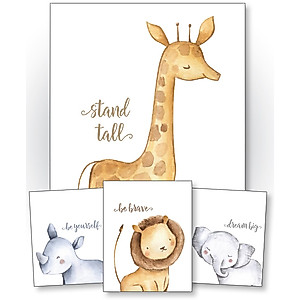 Confetti Fox Safari Animals Nursery Wall Art, Zoo Little Boy's Room, Baby Girl Toddler Kid's Decor Quotes (8x10 Unframed Set of 4 Prints)