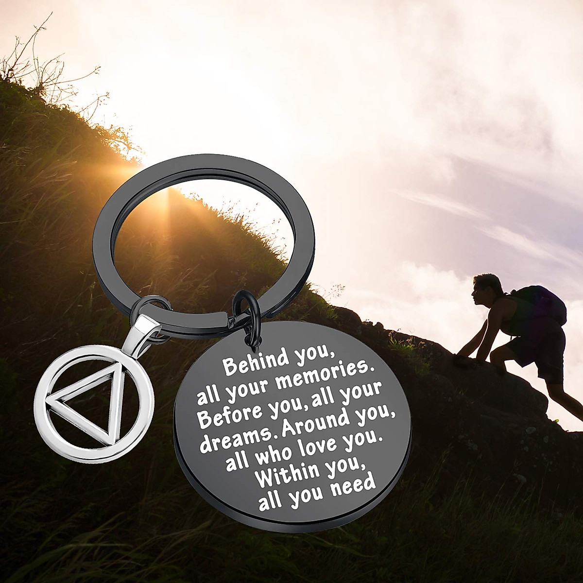 FEELMEM Sobriety Gift Keychain Addiction Recovery Gift AA Alcoholics Anonymous Warrior Recovery Gift New Beginnings Gift(black)