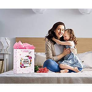 WhatSign Mothers Day Gift Bags with Handle 11.5" Medium Mother's Day Best Mom Ever Gifts Bags with Tissue Paper Happy Mother's Day Flowers Paper Gift Bags for Mom Grandmother Aunt Wife Birthday Bags