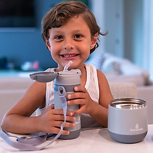 Insulated Straw Water Bottle | Kids Insulated Bottle | Thermos Bottle 12 Ounce Bottle - by Primo Passi (Gray)