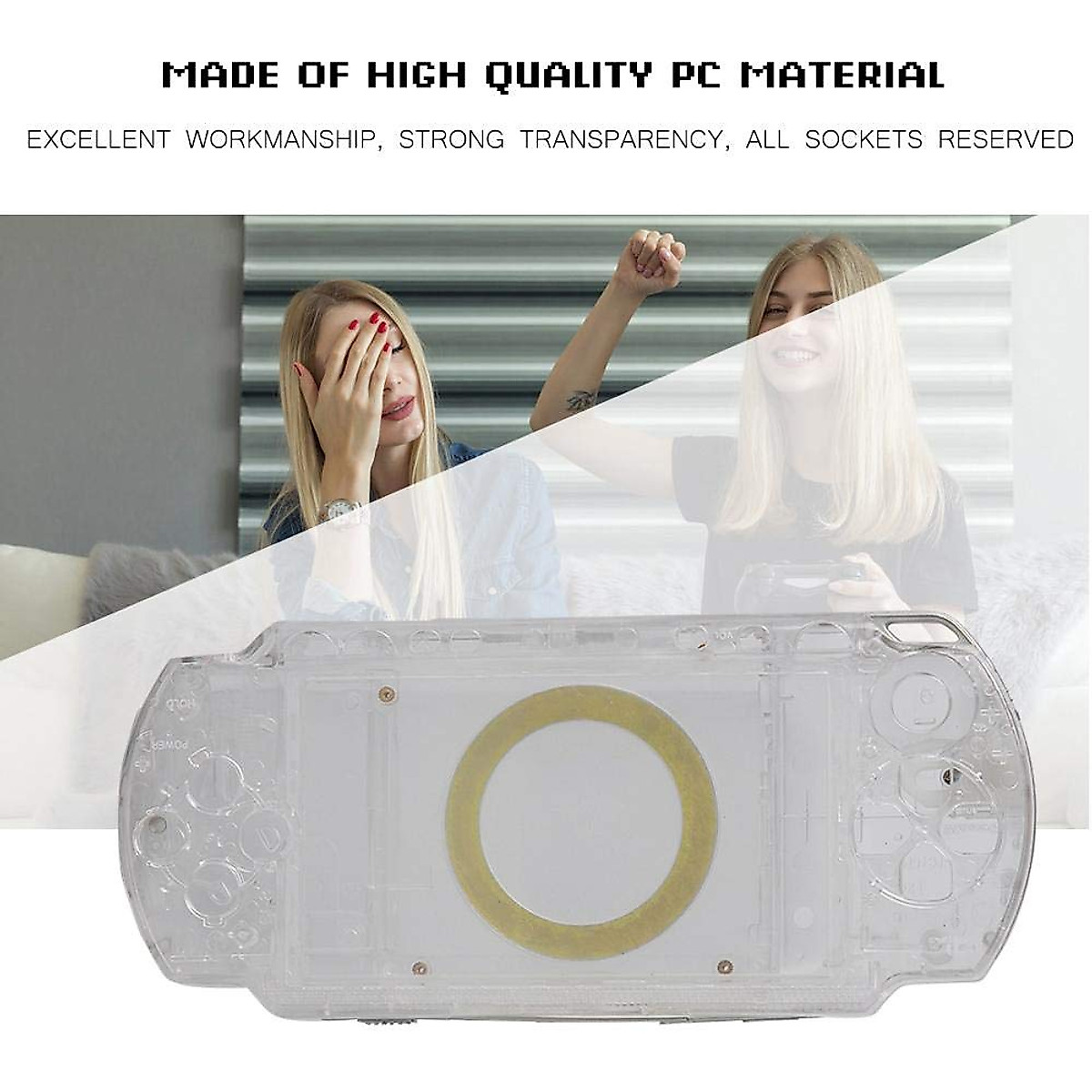 Socobeta Game Console Shell Replacement Game Console Housing Set with Buttons Kit Compatible with PSP 1000(Clear)
