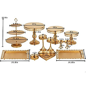 Set of 12 Pieces Gold Metal Cake Stand Set and Pastry Trays Metal Cupcake Stands Set Holder Fruits Dessert Display Plate for Baby Shower Wedding Birthday Party Celebration
