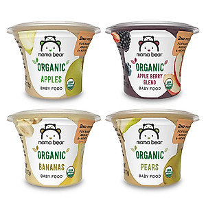 Amazon Brand - Mama Bear Organic Baby Food, Fruit Variety Pack, Apples, Apple Berry Blend, Bananas, Pears, vegetarian, 4 ounce (Pack of 12)