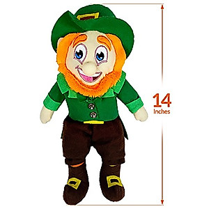 Colonel Pickles Novelties St Patricks Day Decorations 14 Inch Leprechaun Doll Figurine with Shamrock Hat Irish Plush