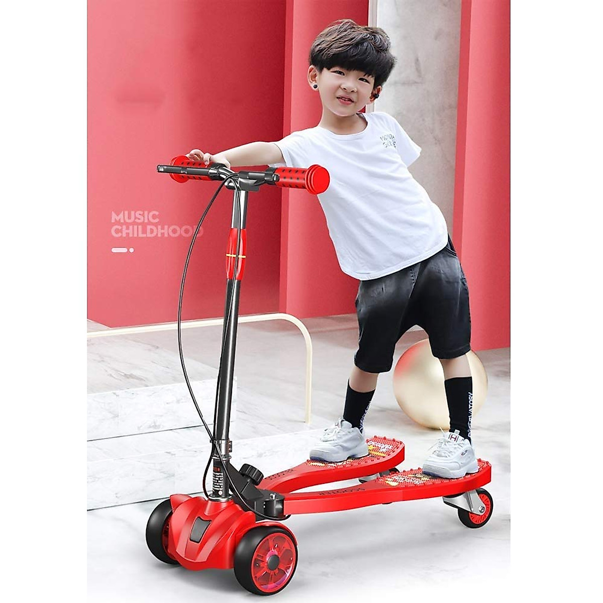 ygqtbc 4 Wheeled Scooter - Height Adjustable Push Swing Wiggle Scooters with Drifting Self Propelling for Boys/Girl/Adult Age 3 Years Old and Up (Color : Blue)