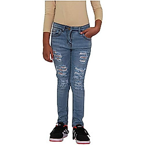 A2Z 4 Kids Girls Denim Ripped Jeans Mid Blue Comfort Skinny Stretch - Girls Jeans JN28 Mid Blue_11-12