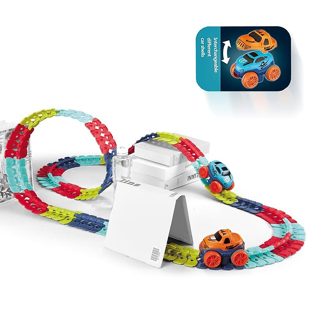 (138pcs) Car Track Set Race Track Toys for Boys Kids Toy Birthday Gifts with LED Light-Up Race Car,Flexible Changeable Magic Race Car Track Toys for 3 4 5 6 7 8+Year Old Boys Girls