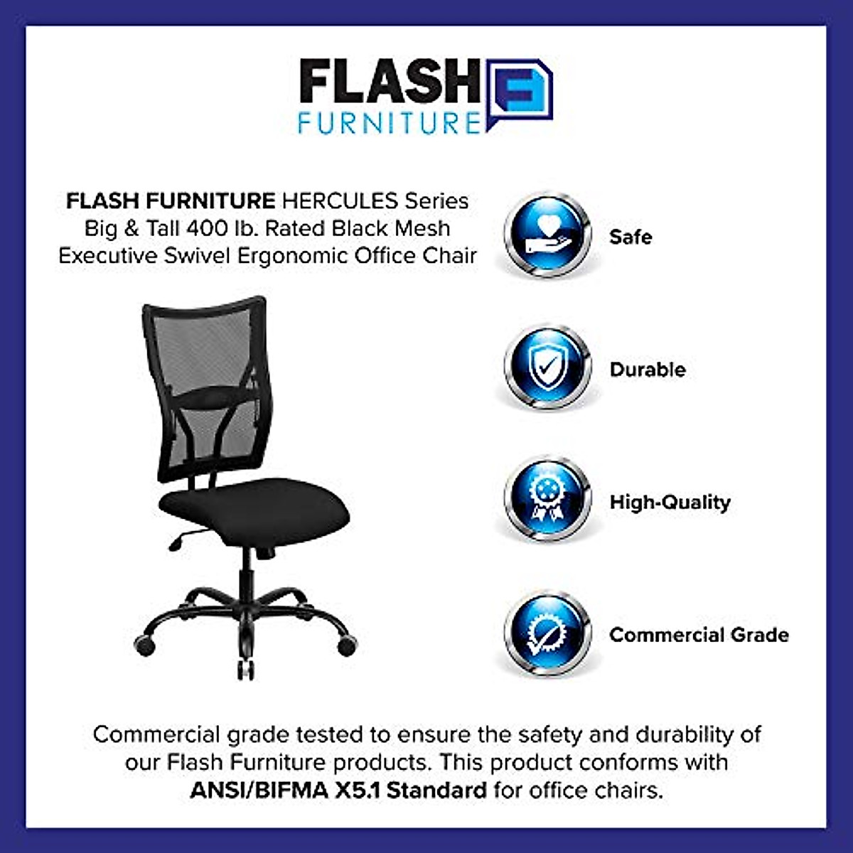 Flash Furniture HERCULES Series Big & Tall 400 lb. Rated Black Mesh Executive Swivel Ergonomic Office Chair