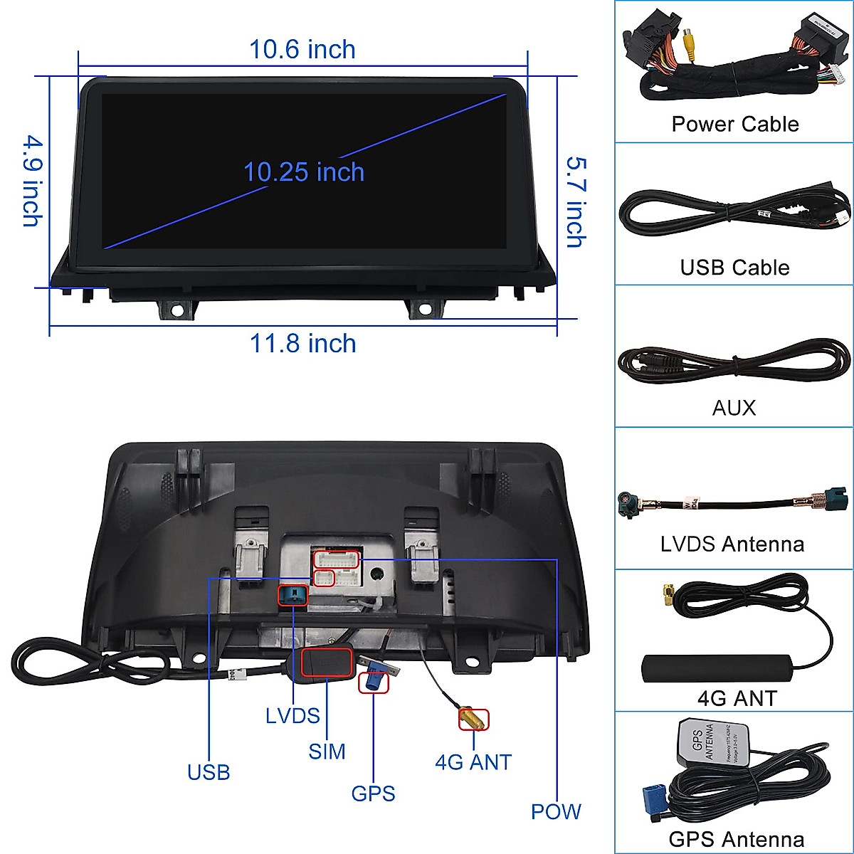 Car Entertainment Multimedia Stereo Radio 10.25 inch IPS Screen Qualcomm 8 Core 4+64GB Car Play Android Auto for BMW X5 X6 X5M X6M E70 E71 (2011-2013) Original CIC System Support Spilt Screen