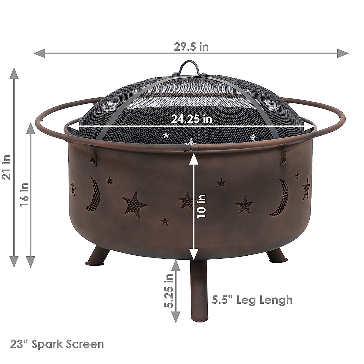 Sunnydaze 30-Inch Cosmic Fire Pit with Cooking Grill Grate, Spark Screen, and Fireplace Poker and Round Gray/Black Heavy-Duty 300D Polyester 2-Tone 30-Inch x 12-Inch Outdoor Fire Pit Cover Bundle