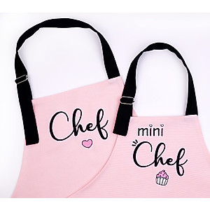 Aprons Mother Daughter Cooking Mommy and Me Matching Aprons Mother's Day Gift Chef Kitchen Adult and Kid Baking (Adult and 3-7 years)