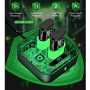 Upgraded Fast Charging Rechargeable Battery Packs with Light Control, 4 x 3600mWh Xbox Controller Batteries with Charger Dock/Station for Xbox Series X|S, One S/X/Elite Controllers, Console Accessory