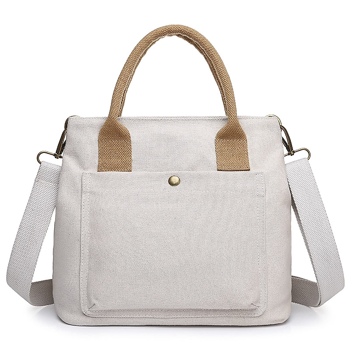 UERRUAM Small Canvas Tote Bag for Women Aesthetic Crossbody Bag Everyday Bag with Pockets Zipper Satchel Handbag