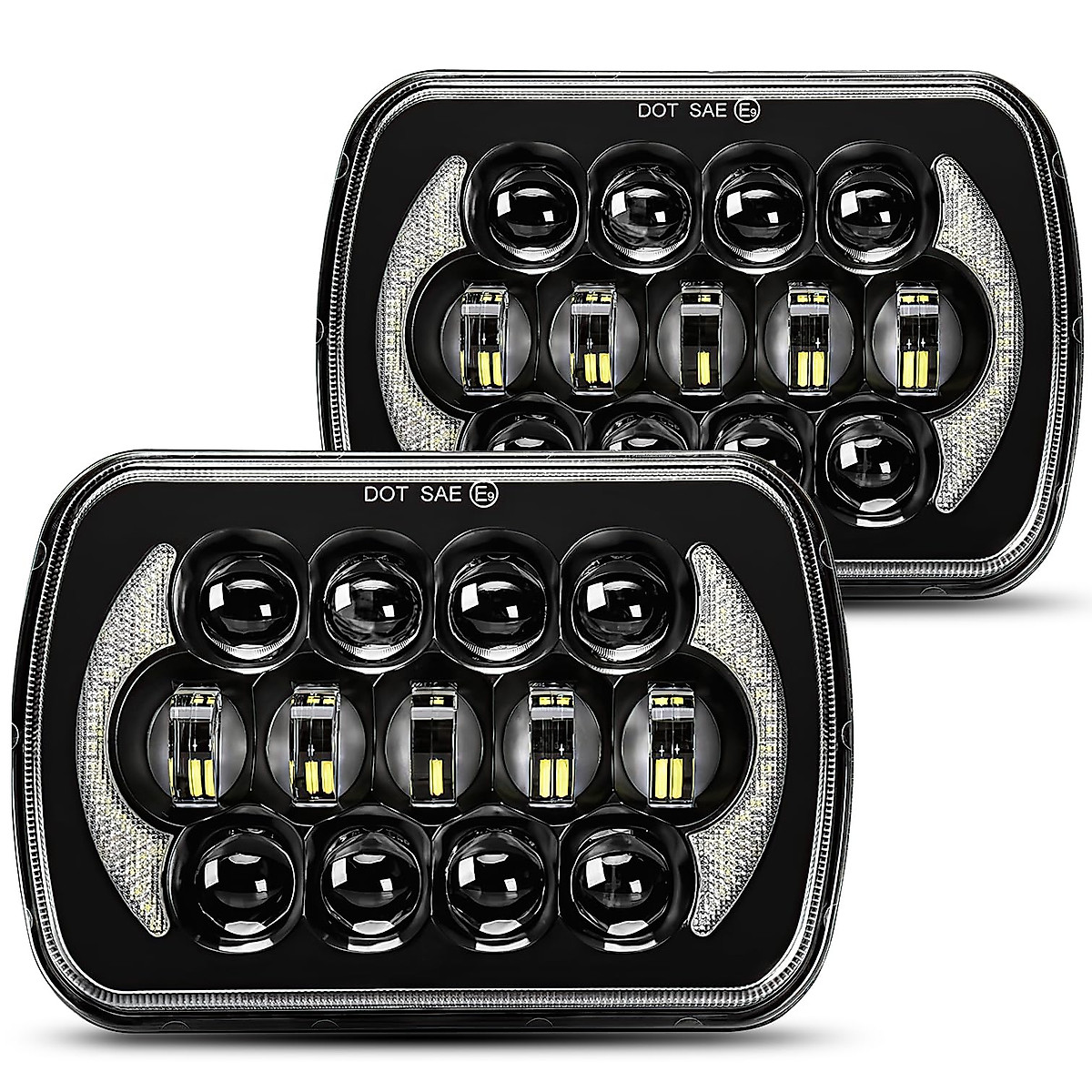 SPL 105W Brightest 5x7 7x6 Projector Led Headlights Sealed Beam H4 Plug H6054 H5054 with DRL Compatible with Jeep Wrangler YJ Cherokee XJ Ford Chevy GMC Toyota etc(Black Pair)