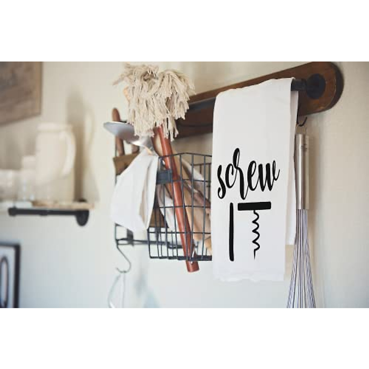 Handmade Funny Kitchen Towel - 100% Cotton Funny Corkscrew Hand Bar Towels for Wine Lovers - 28x28 Inch Perfect for Hostess Housewarming Christmas Mother’s Day Birthday Gift (Screw It)