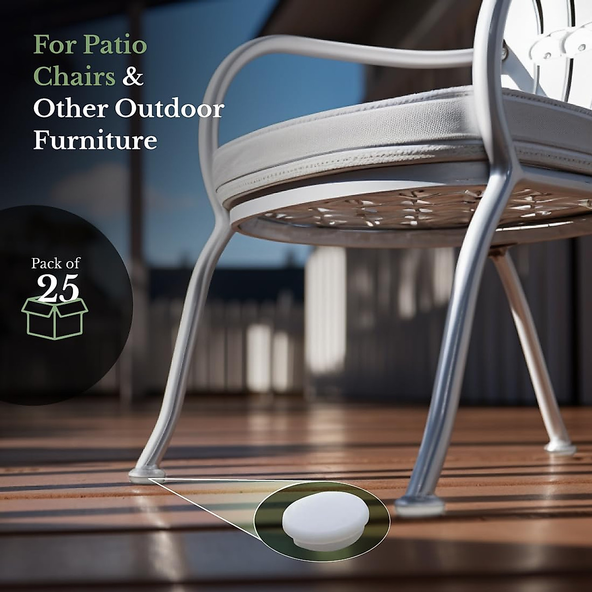 Sunnliand Patio 1-1/4" Deluxe Wrought Iron Chair Glides, Protect Your Outdoor Furniture, Chair Leg Floor Protectors, Plastic Floor Protector, Conical, Pack of 25, White