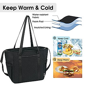 WANDF Lunch Bag for Women Leakproof Reusable Lunch Tote Bag with Wet Pocket Insulated Lunch Box for Work School Picnic Outdoor(Black)
