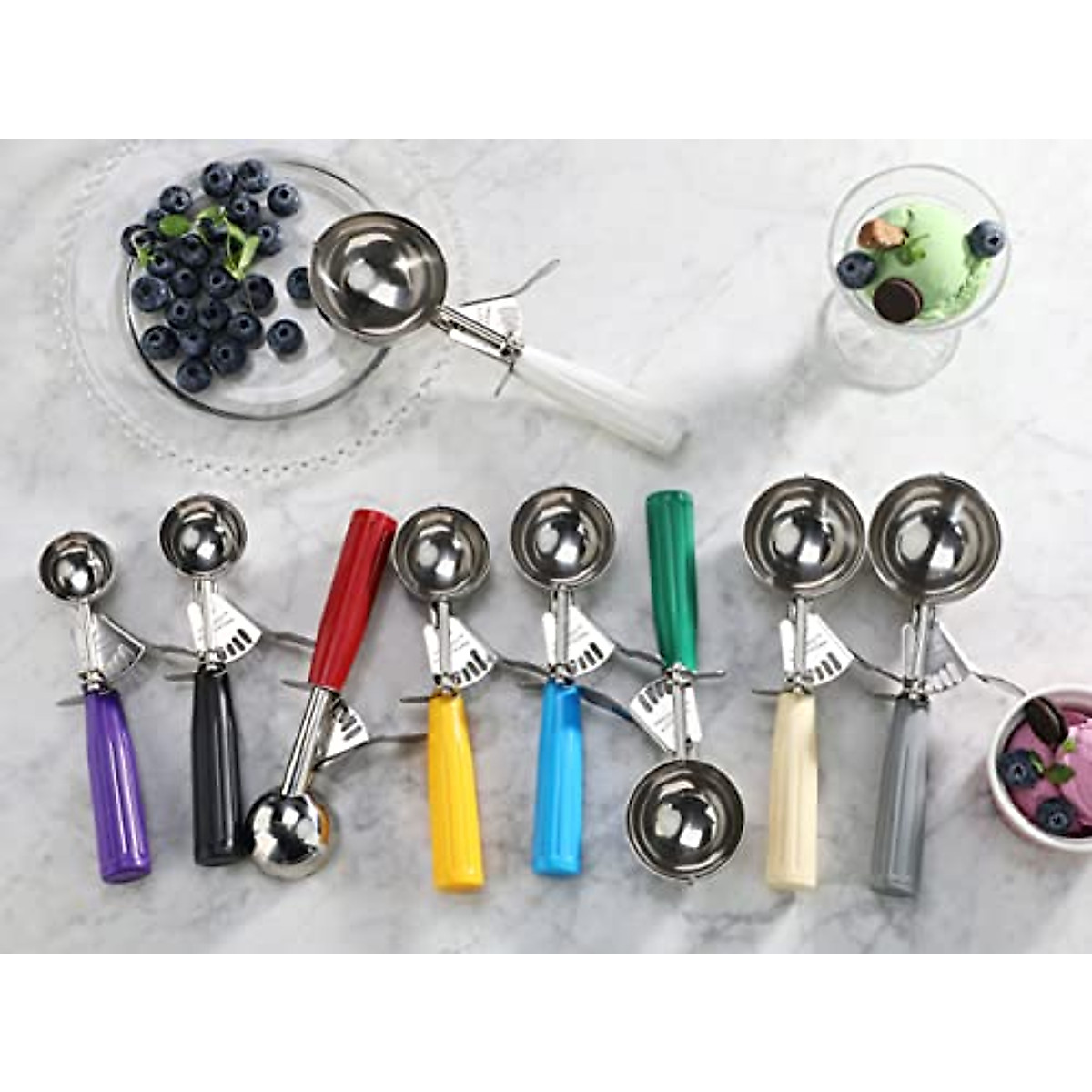 New Star Foodservice 34905 Commercial-Grade Thumb Press Food Disher/Ice Cream Scoop, 18/8 Stainless Steel, 0.875 oz, Size 40, Purple