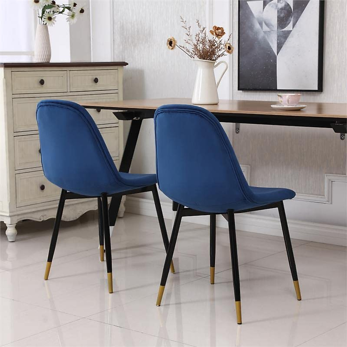 Roundhill Furniture Lassan Contemporary Fabric Dining Chairs, Set of 4, 22.25D x 17.25W x 33.25H in, Blue