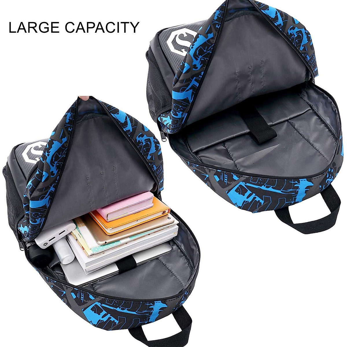 Pawsky School Backpack for Boys, 14 Inch Laptop Backpack with USB Charging Port, Anti-theft Lock, Lunch Bag & Pencil Case, Lightweight Water Resistant Bookbag Daypack