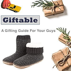 Men's Warm Up House Boots, Thick Fuzzy Sherpa Fleece Winter Moccasin Socks Non-slip Soles, Cozy Soft Comfy Indoor Shoes Rubber Grippers