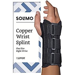 Amazon Brand - Solimo Copper Wrist Splint, Right Hand, One Size, Black