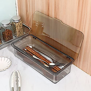 Cabilock 3Pcs Flatware Plastic Tray with Lid Kitchen Cutlery Drawer Organizer Silverware Countertop Storage Container Tableware Storage Organizer