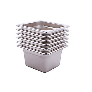 Hakka 1/6 Size Stainless Steel Food Pans,4"Deep Gastronorm Containers- Pack of 6