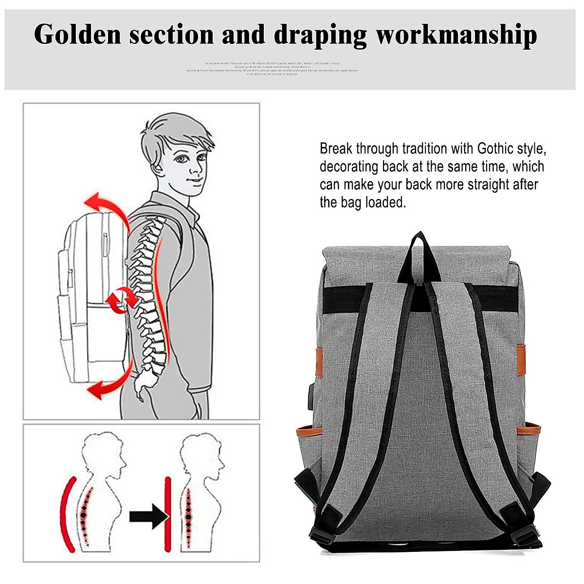 Junlion Vintage Laptop Backpack Gift for Women Men, School College Slim Backpack Fits 15.6 inch MacBook Gray