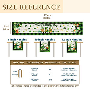 St Patricks Day Table Runner 72 Inch Long, St Patricks Leprechaun Gnomes Table Runner, Shamrocks Green Truck Decorations for Home Dining Room