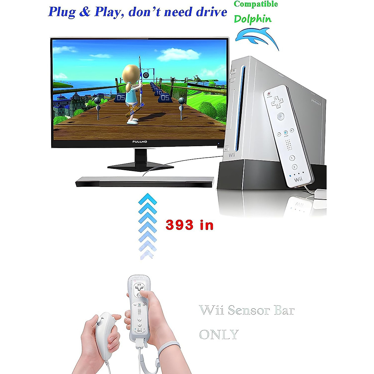 USB Wired Wii Sensor Bar, Replacement Infrared Ray Motion Sensor Bar for Nintendo Wii/Wii U -Black & Silver