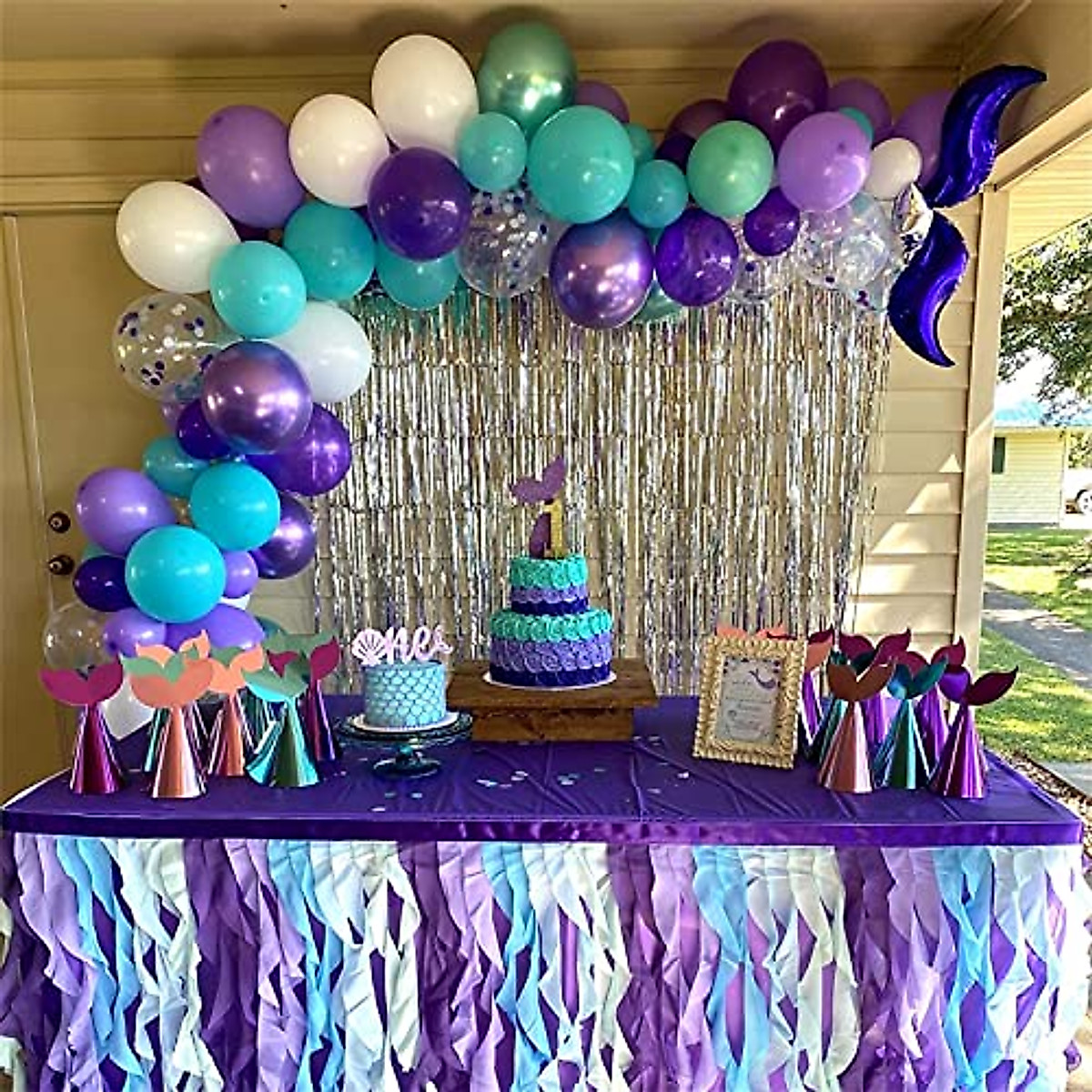 Mermaid Party Balloons 60 Pack, 12 Inch Metallic Purple Tiffany Blue Teal Green White Confetti Latex Helium Balloons for Girls Baby Shower Unicorn Mermaid Theme Birthday Party Decorations Wedding