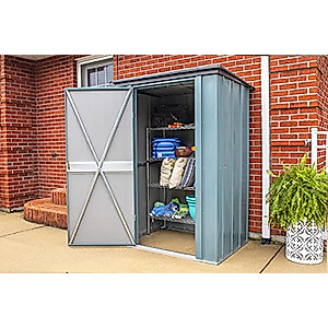 Spacemaker 4' x 3' Compact Outdoor Metal Backyard, Patio, and Garden Storage Shed Kit, Juniper Berry